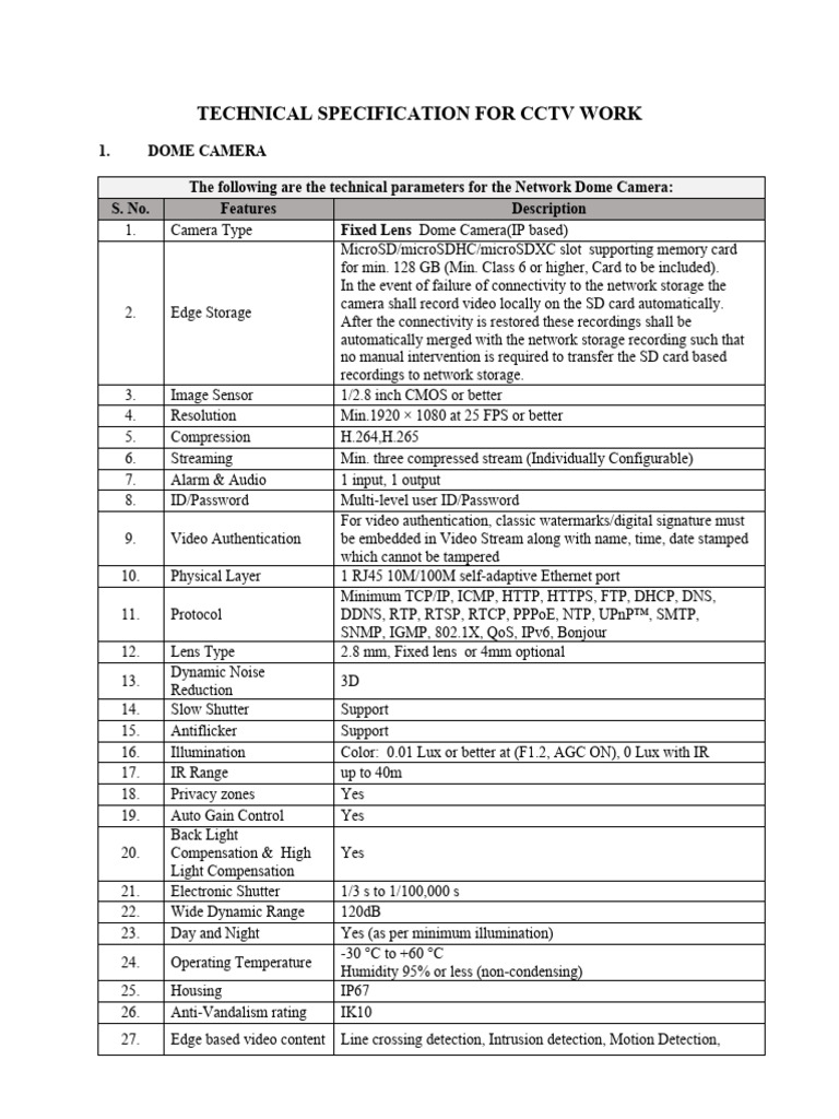 Technical Specification of CCTV Work | PDF | Network Switch | Camera