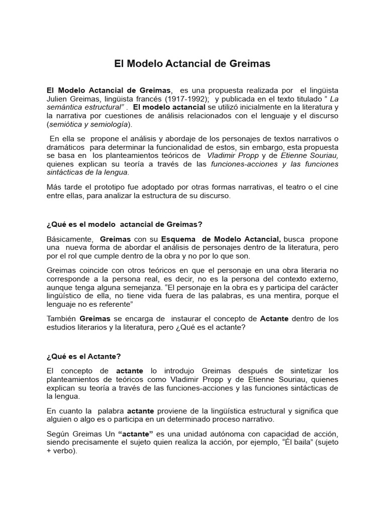 El Modelo Actancial de Greimas (Síntesis) | PDF | Lingüística