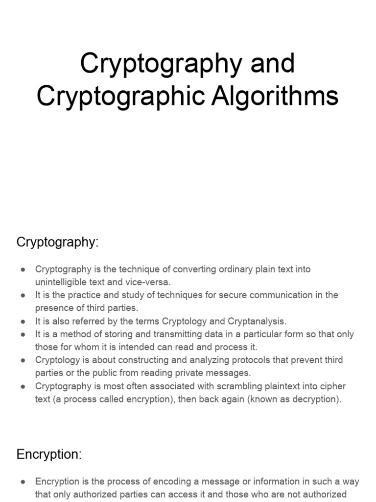Cryptography and Cryptographic Algorithms | PDF | Cryptography | Encryption Cryptography and Cryptographic Algorithms | PDF | Cryptography | Encryption