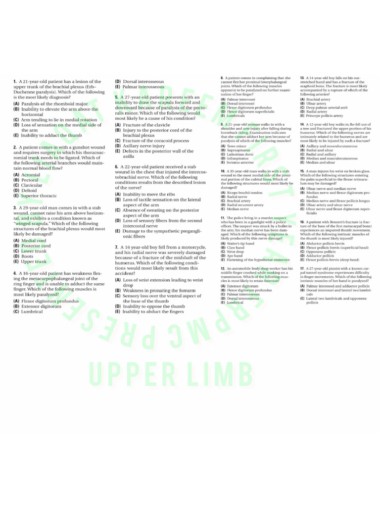 Upper Limb MCQS | PDF