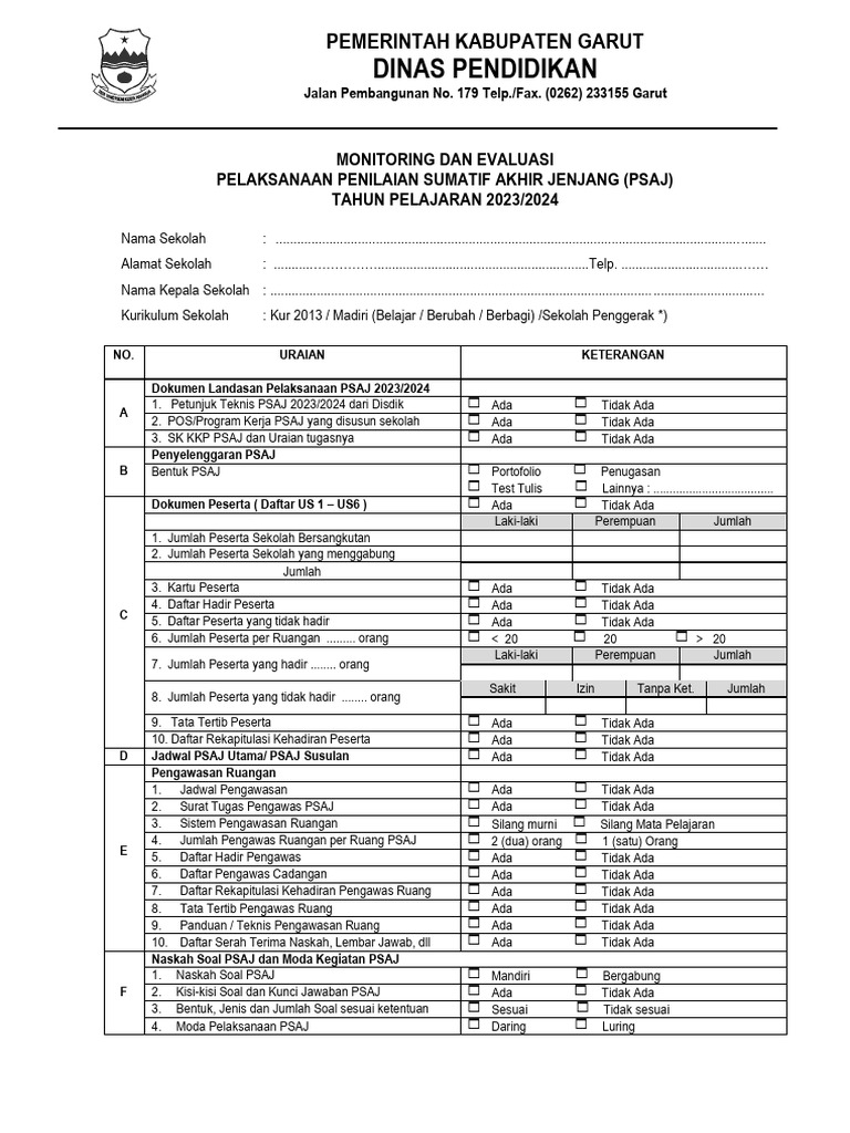 Instrumen Pemantauan Psaj 2023-2024 | PDF