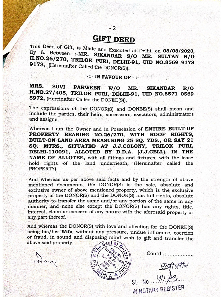 Gift Deed | PDF