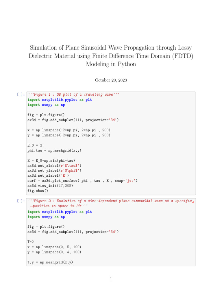 Simulation of Plane Sinusoidal Wave Propagation Through Lossy ... Simulation of Plane Sinusoidal Wave Propagation Through Lossy ...