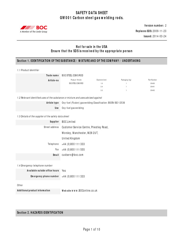 Welding Rods MSDS | PDF | Materials | Secondary Sector Of The Economy