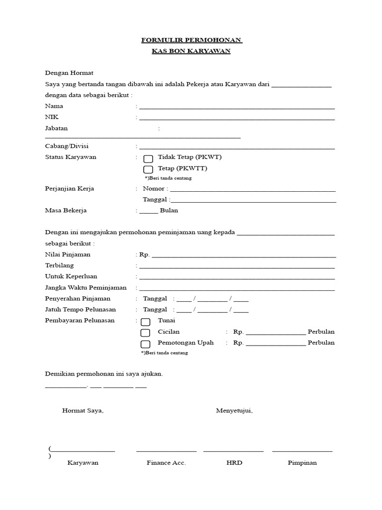 Form. Permohonan Kas Bon Karyawan | PDF