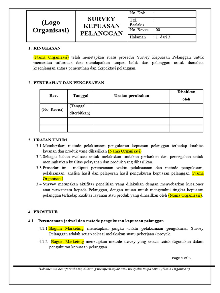Lampiran 16 Contoh SOP Survey Kepuasan Pelanggan | PDF