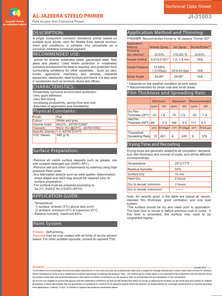 Tds Al Jazeera Steelo Primer | PDF | Paint | Corrosion