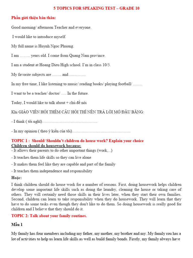 5-TOPICS-FOR-SPEAKING-TEST | PDF | Self Esteem | Volunteering