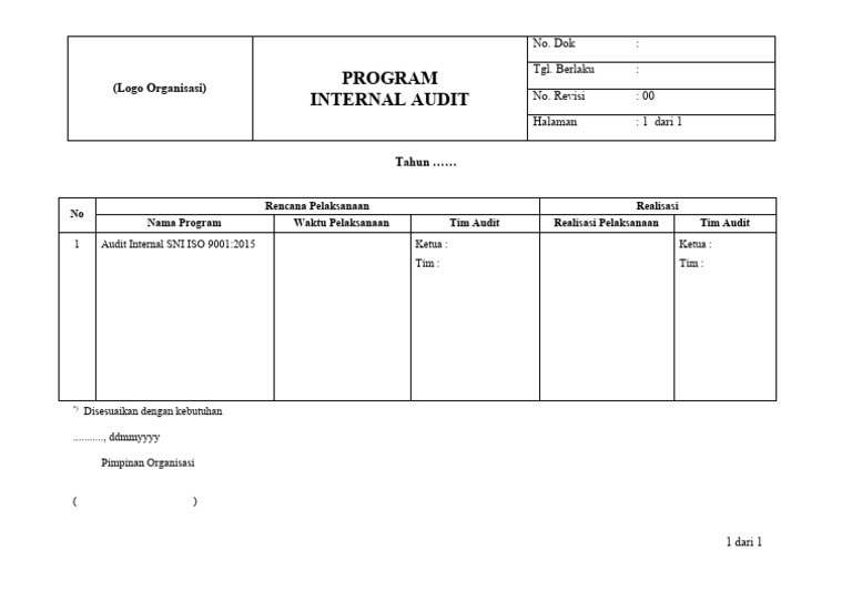 Lampiran 25 Contoh Formulir Program Internal Audit | PDF