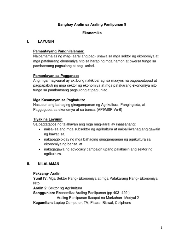 Ap9 Agrikultura Detailed LP | PDF
