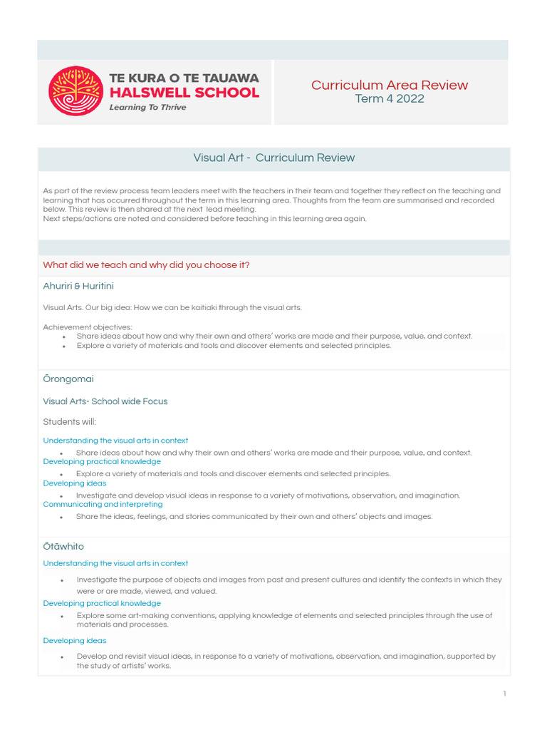 Visual Arts Curriculum Review 2022 | PDF | Idea | Knowledge