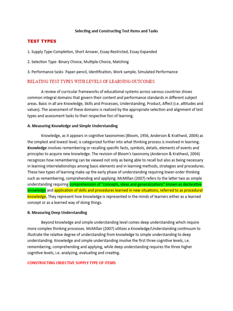 Topic 6 Selecting and Constructing Test Items | PDF | Multiple Choice ...