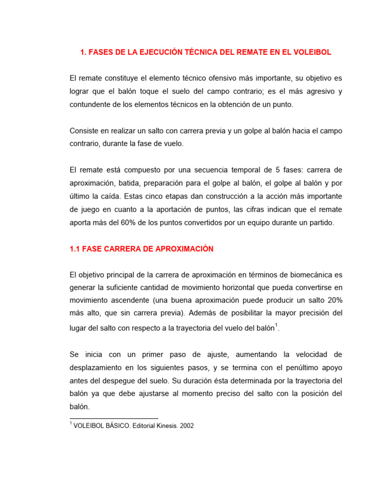 Fases del Remate en Voleibol | PDF | Vóleibol | Codo