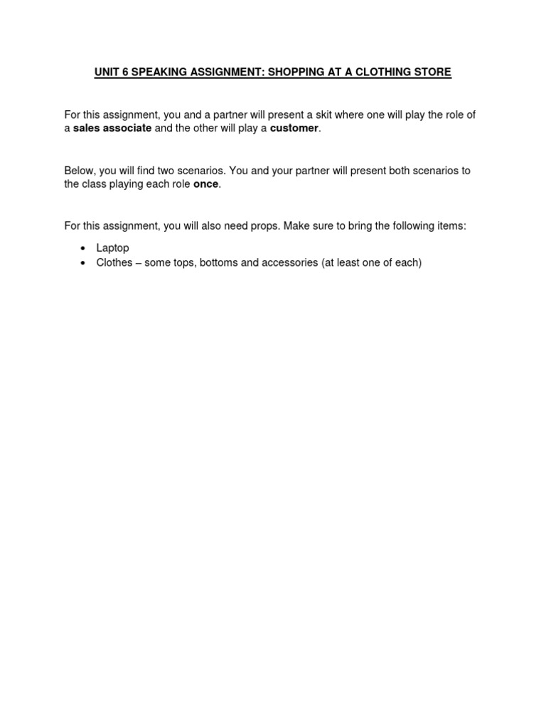Unit 6 Speaking Assignment | Download Free PDF | Receipt