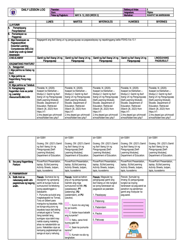 Daily Lesson Log: I.Layunin | PDF