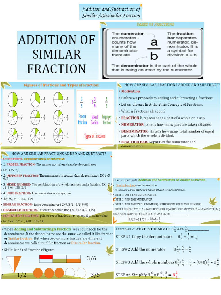 Addition Subtraction of Similar - Dissimilar Fraction | PDF