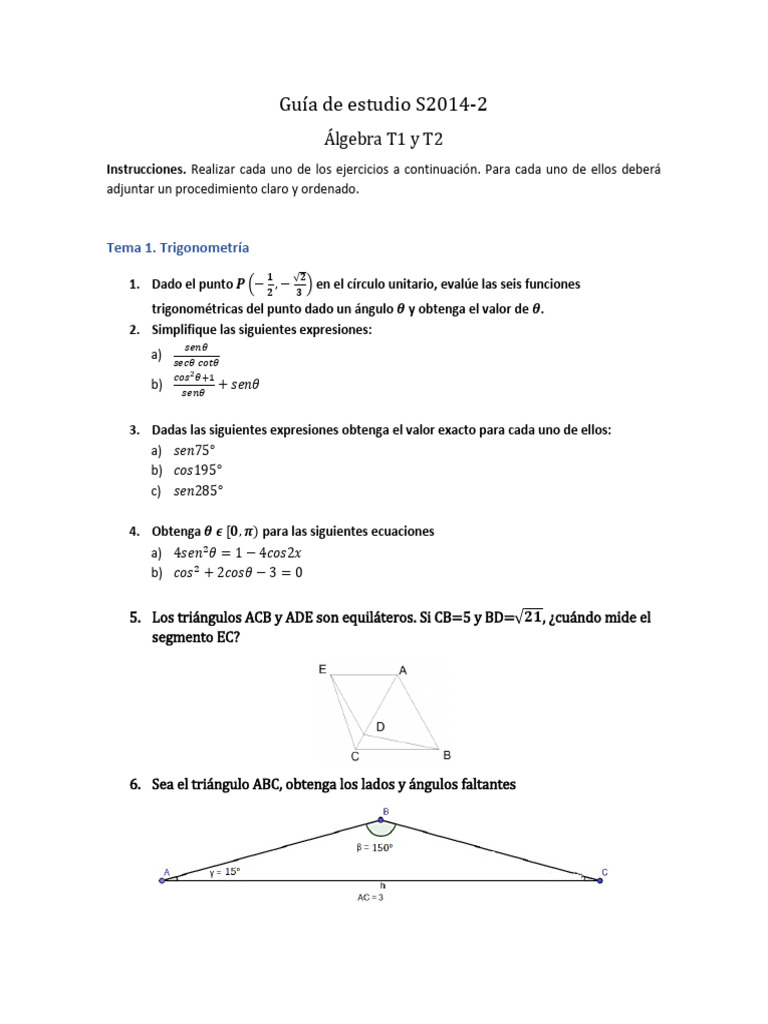 Guía de Estudio S2014-2: Álgebra T1 y T2 | PDF | Funciones ...
