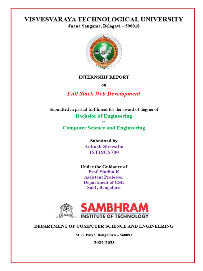 Full Stack Web Development Internship Report | PDF | World Wide Web | Internet & Web