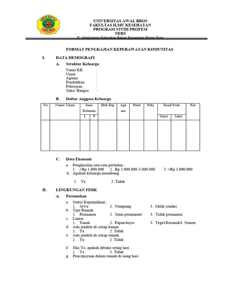 Format Pengkajian Komunitas-2024 | PDF | Kesehatan Holistik