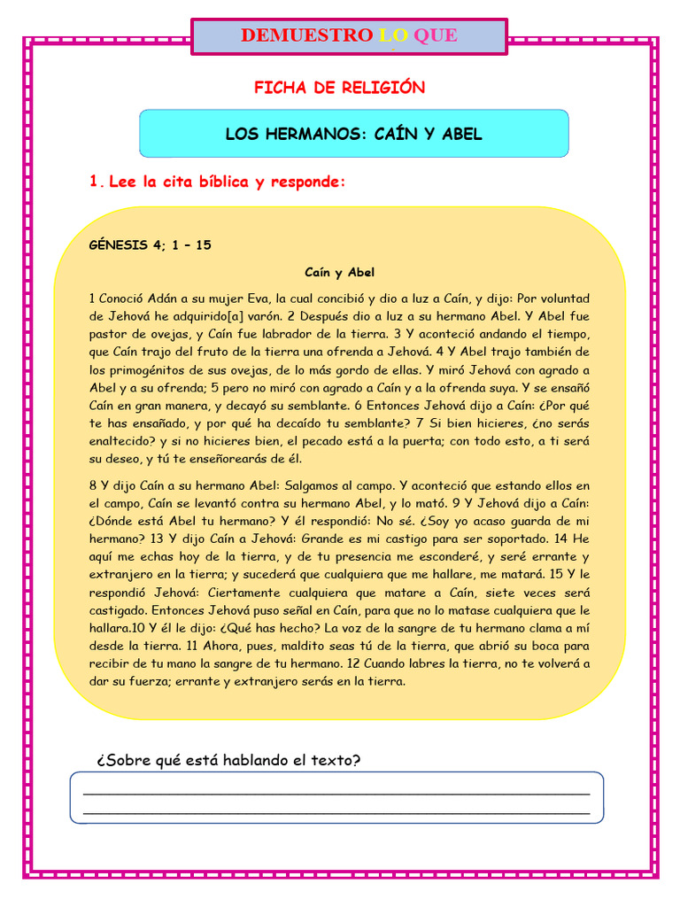 Ficha Religion-Caín y Abel | PDF | Creencia religiosa y doctrina