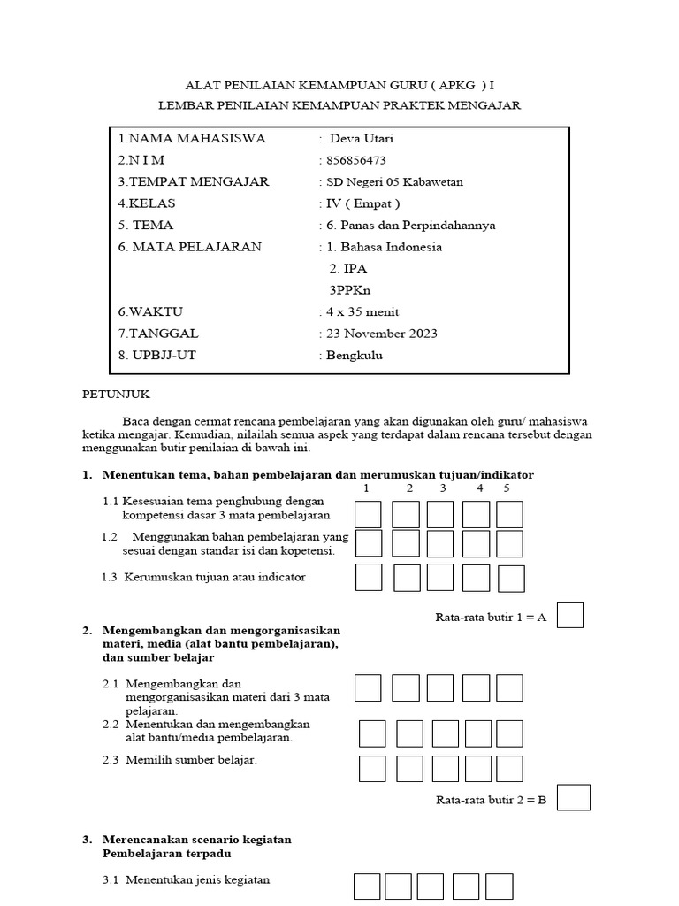 Apg 1, Lembar Penilaian, Dan RPP | PDF