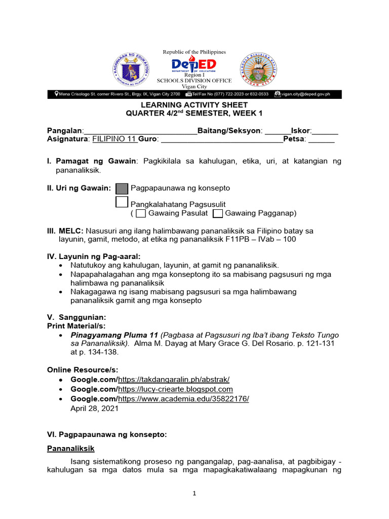 Las Fil11 Q4 W1 | PDF