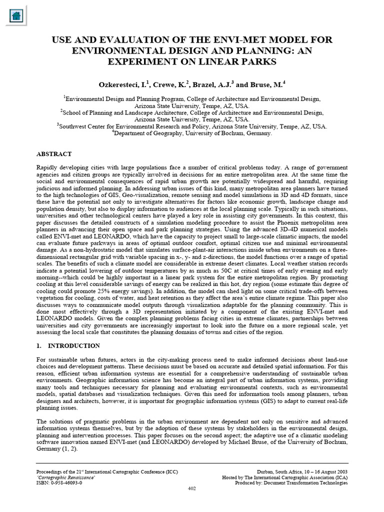 Use and Evaluation of The Envi-Met Model For Environmental Design and ...