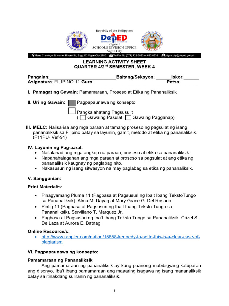 Las Fil11 Q4 W4 | PDF