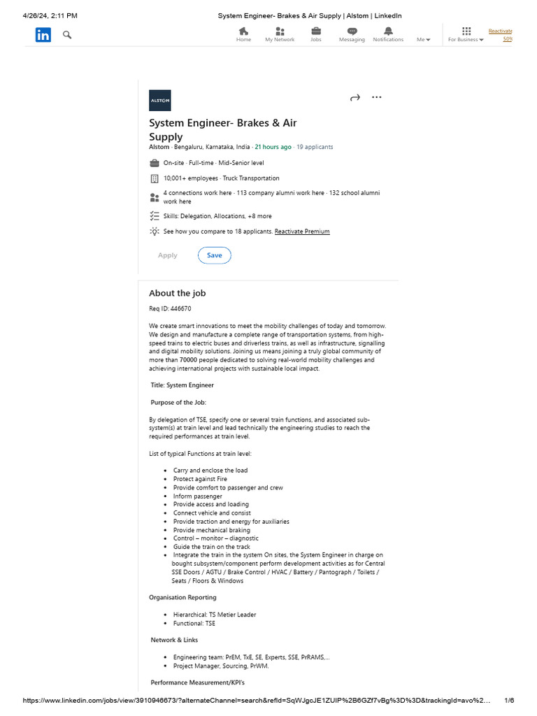 System Engineer Job at Alstom India | PDF | Train | System