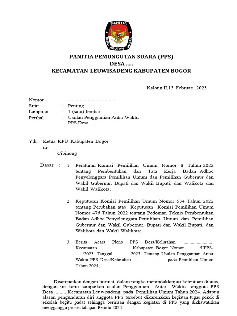 Usulan Penggantian Anggota PPS 2024 | PDF