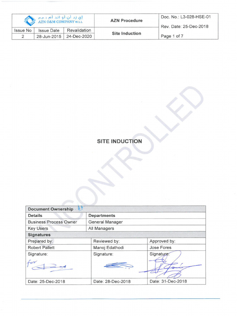 L3 028 HSE 01 Site Induction. | PDF | Emergency