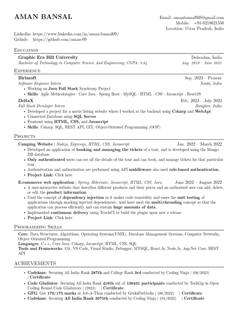 Aman Bansal: Education | PDF | Computer Programming | Information Technology Management