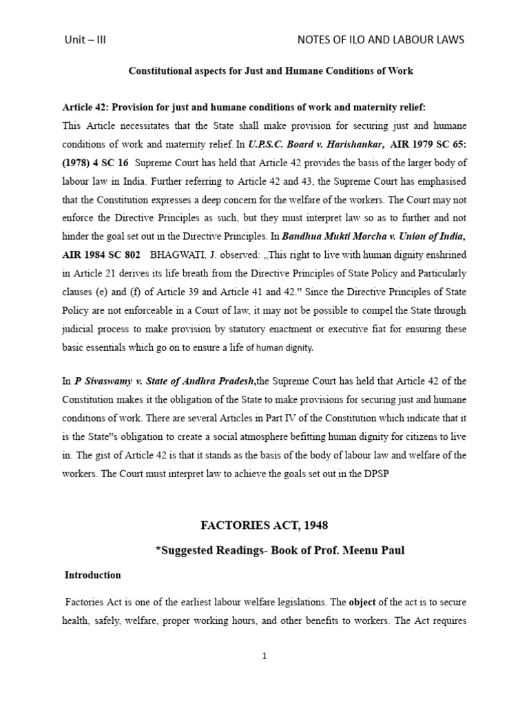 Notes of Labour Laws and ILO Unit III | PDF | Sexual Harassment ...