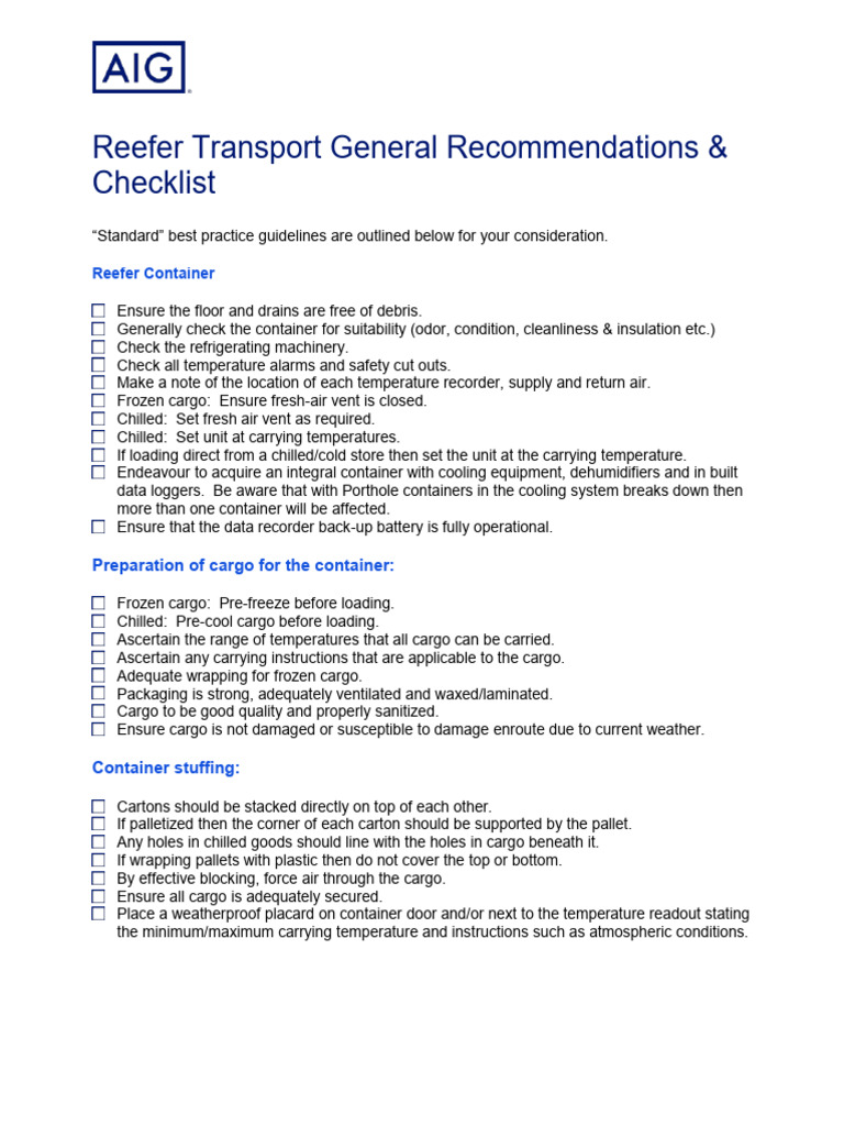 Mlce Reefer Transport Recs Aig | PDF | Insurance | Cargo
