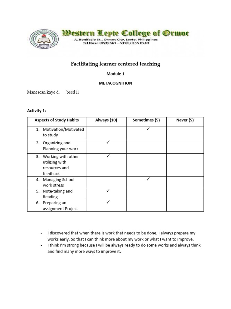 Facilitating Learner Centered Teaching | PDF | Metacognition | Learning