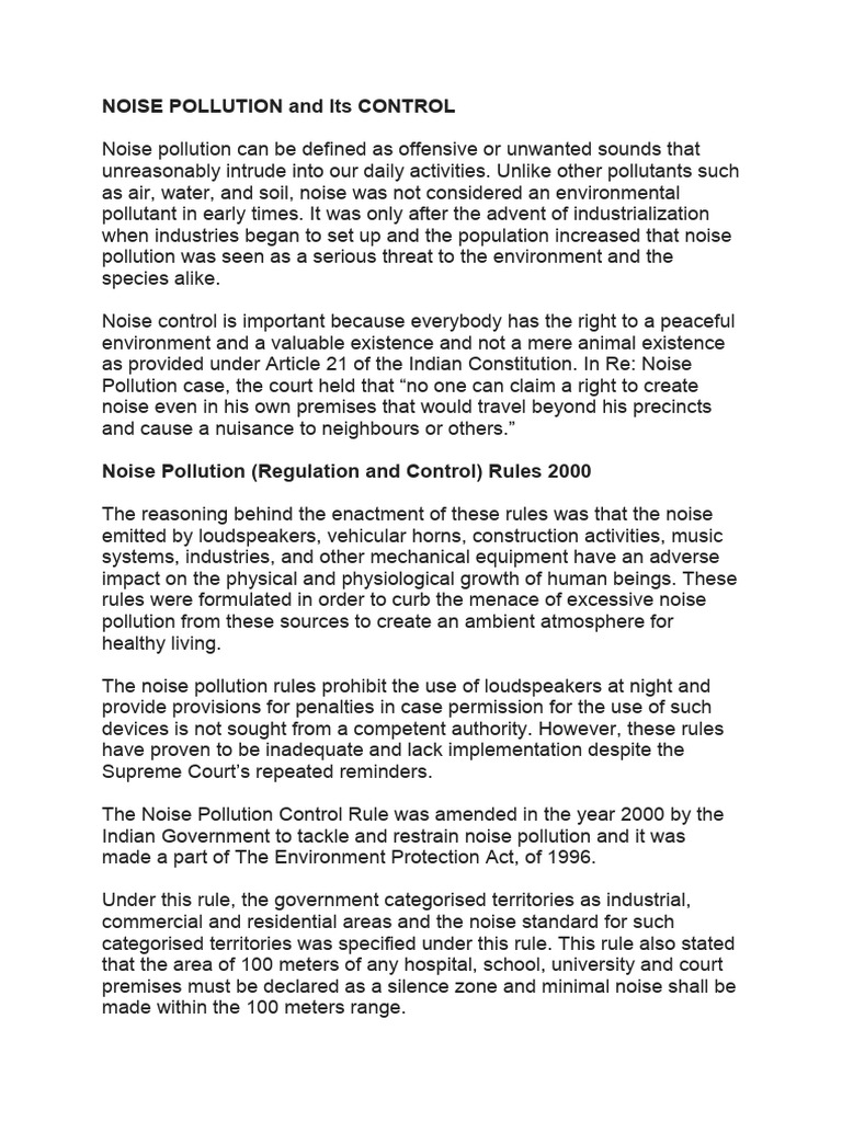 Noise Pollution and Its Control | PDF | Pollution | Legal Remedy