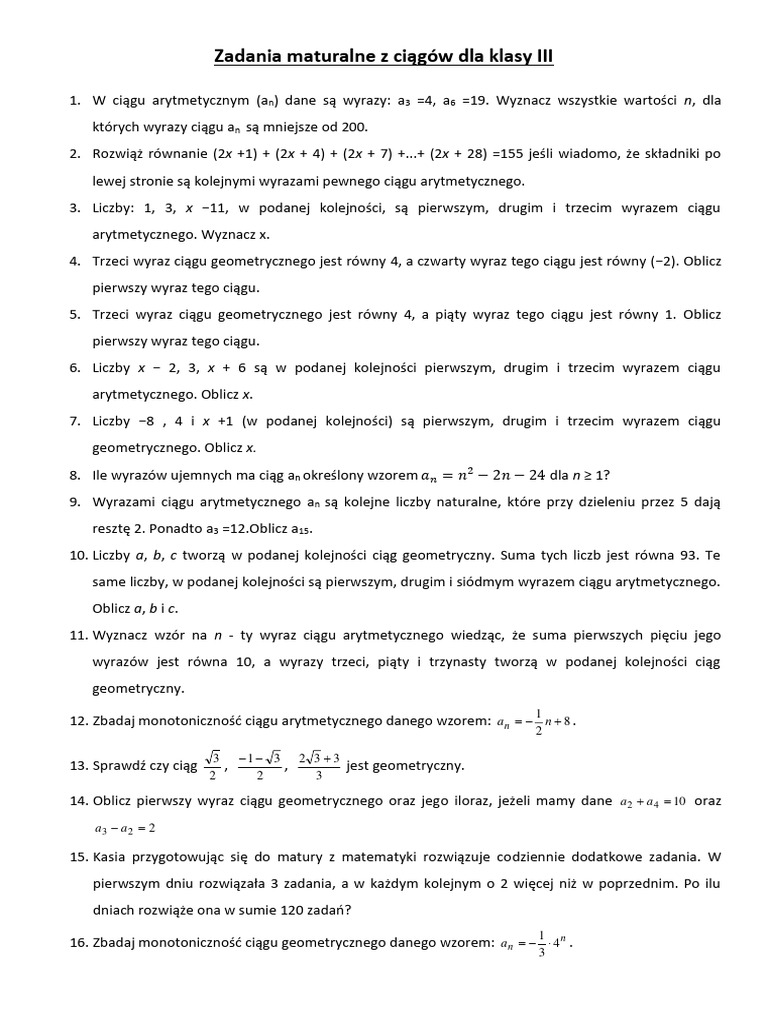 Zadania Maturalne Z Ciagow | PDF