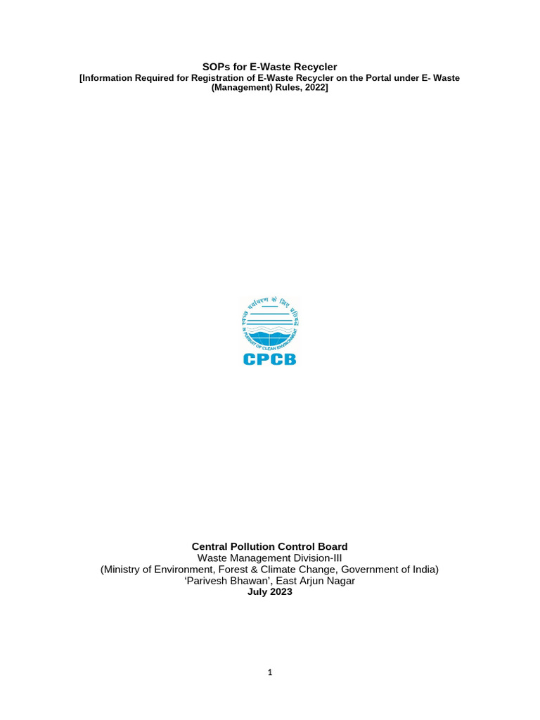 Approved SOP For E-Waste Recycler Registration | PDF | Electronic Waste