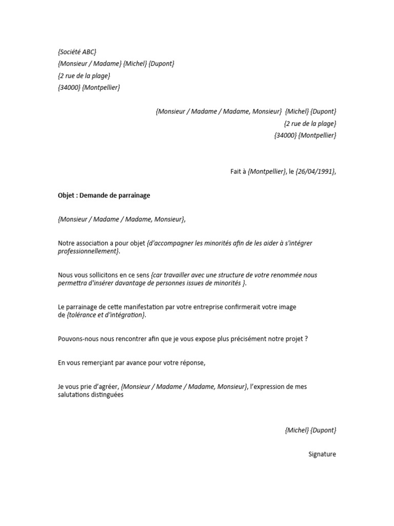 Demande de Parrainage | PDF | Art