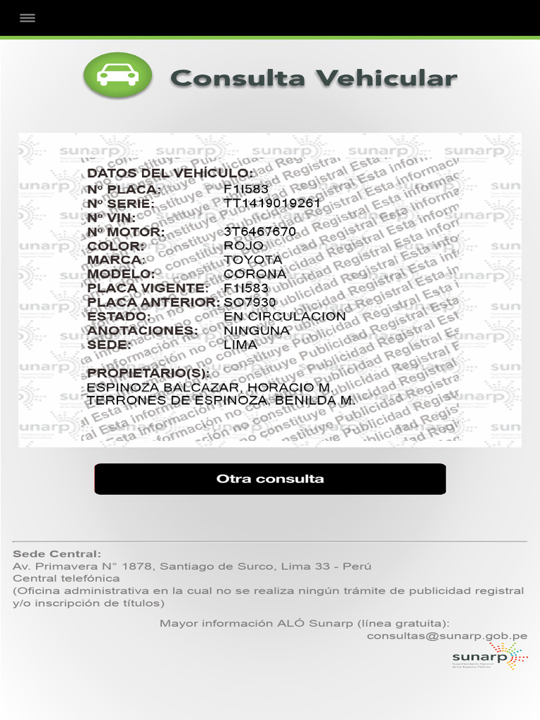 Consulta Vehicular - SUNARP | PDF
