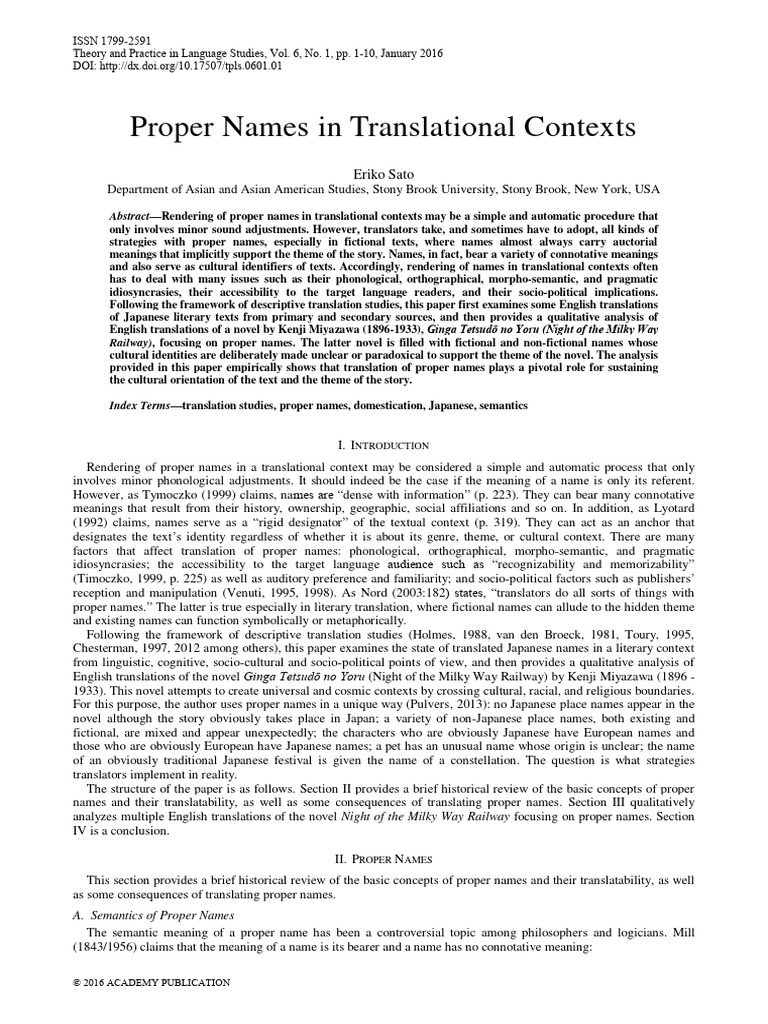 Proper Names in Translational Context | PDF | Linguistics