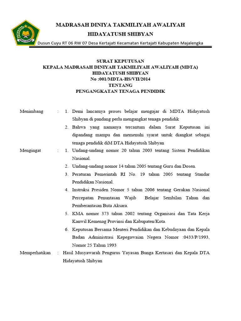 Surat Keputusan Dta | PDF