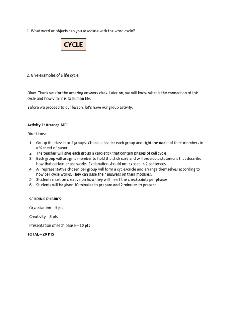 word cycle | PDF | Cell (Biology) | Cell Cycle