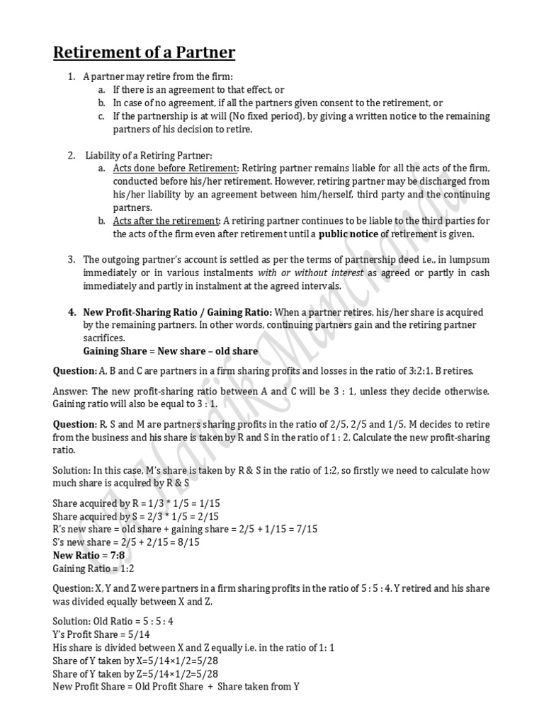 Partner Retirement Guidelines | PDF | Balance Sheet | Debits And Credits