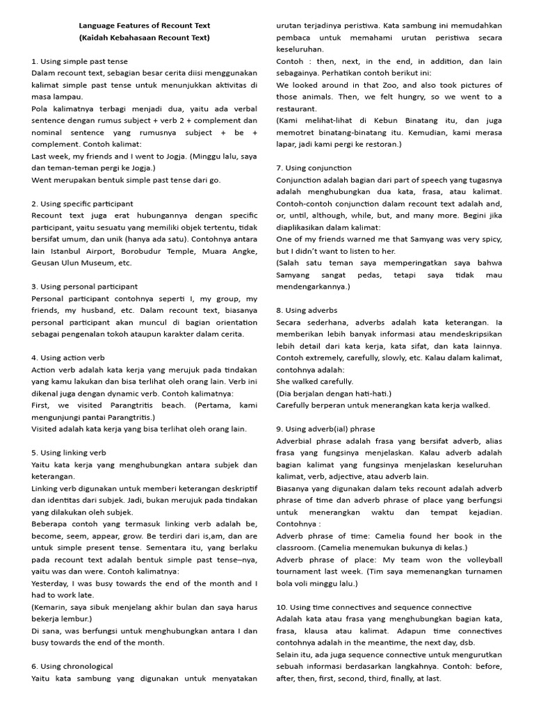 Language Features of Recount Text | PDF | Seni & Disiplin Bahasa