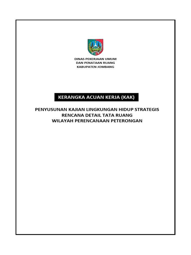 KAK PENYUSUNAN Dokumen KLHS RDTR WP PeteronganAPBD 2024 | PDF