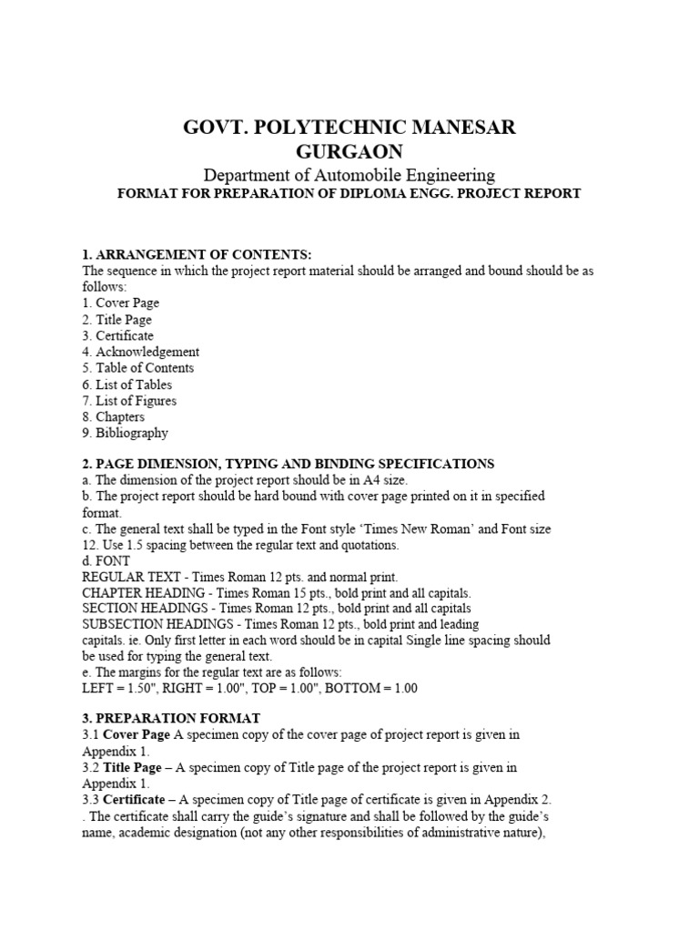 Diploma Project Report Guidelines | PDF | Times New Roman | Diploma
