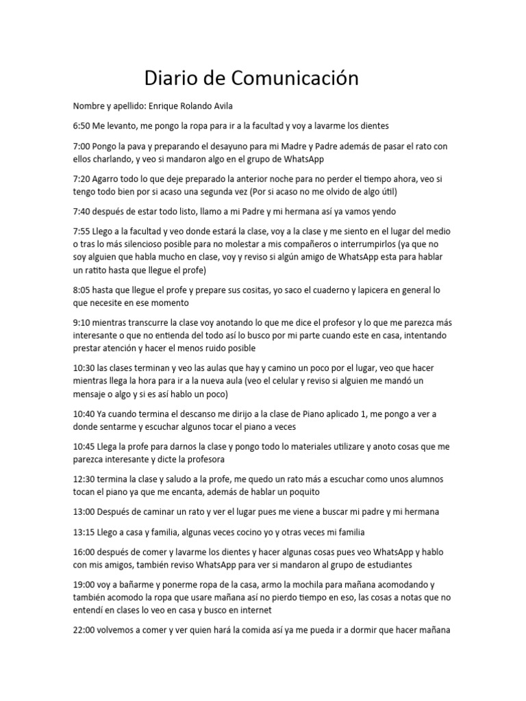 Diario de Comunicación de Enrique Avila | PDF | Artes del Lenguaje y ...