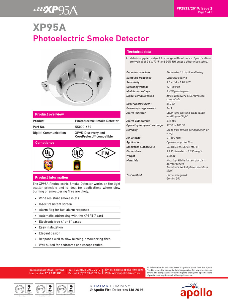 PP2533 XP95A Photoelectric Smoke Detector | PDF | Electricity | Electronics