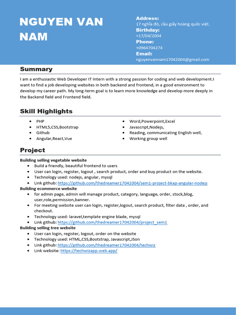 Nguyen Van Nam CV | PDF